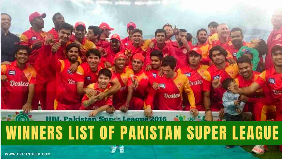Pakistan Super League - Winners and Runners List - CricIndeed